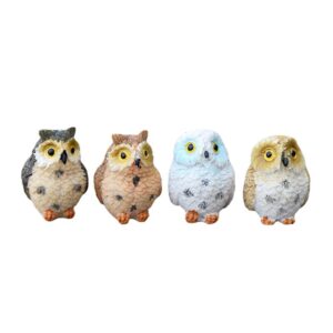 Flocovers 4 PCS Resin Mini Owls, Fairy Garden Accessories Miniature Figurines, Fairy Garden Supplies Micro Landscape, Fairy Garden Animals for Fairy Garden, Plant Pots, Bonsai Craft Decor