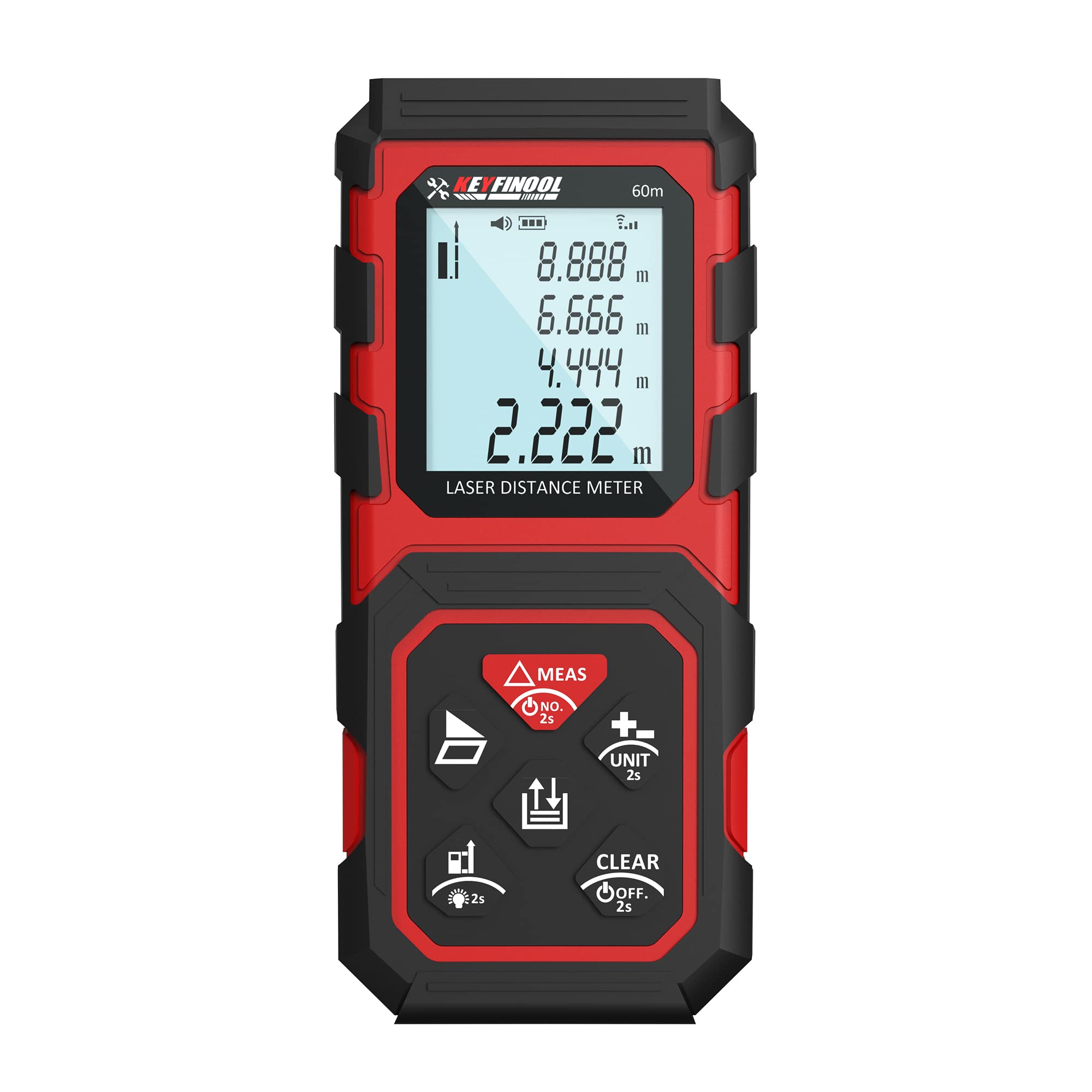 KEYFINOOL Laser Measurement Tool: 196Ft Laser Distance Measure with Enhanced ±1.5mm Accuracy, M/in/Ft Unit Switching, IP54 Shockproof, Area/Volume/Pythagoras