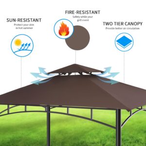 5x8ft Grill Gazebo Canopy for Patio, Outdoor BBQ Gazebo with Shelves & Extra 2 LED Light, (Brown)