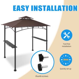 5x8ft Grill Gazebo Canopy for Patio, Outdoor BBQ Gazebo with Shelves & Extra 2 LED Light, (Brown)