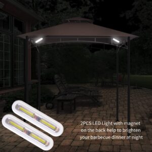 5x8ft Grill Gazebo Canopy for Patio, Outdoor BBQ Gazebo with Shelves & Extra 2 LED Light, (Brown)