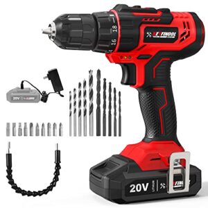 keyfinool 20v lithium-ion cordless drill set, 18+1 power drill kit with 2.0ah battery & 1h fast charger, 2-variable speeds, 265 in-lbs torque power, led light, 22pcs driver/drill bits