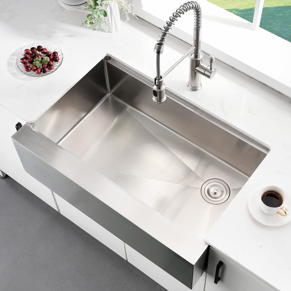 33 Inch Stainless Steel Farmhouse Sink-SOMRXO 30"×22" Flat Apron Front Farmhouse Kitchen Sink Workstation Ledge 16 Gauge SUS304 Stainless Steel Kitchen Sink Offset Drain Single Bowl Kitchen Sink