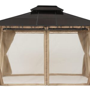 COOSHADE 10×10 Polycarbonate Roof Patio Gazebos Double Vent Waterproof Outdoor Gazebo with Curtains and Mosquito Netting (Dark Grey)