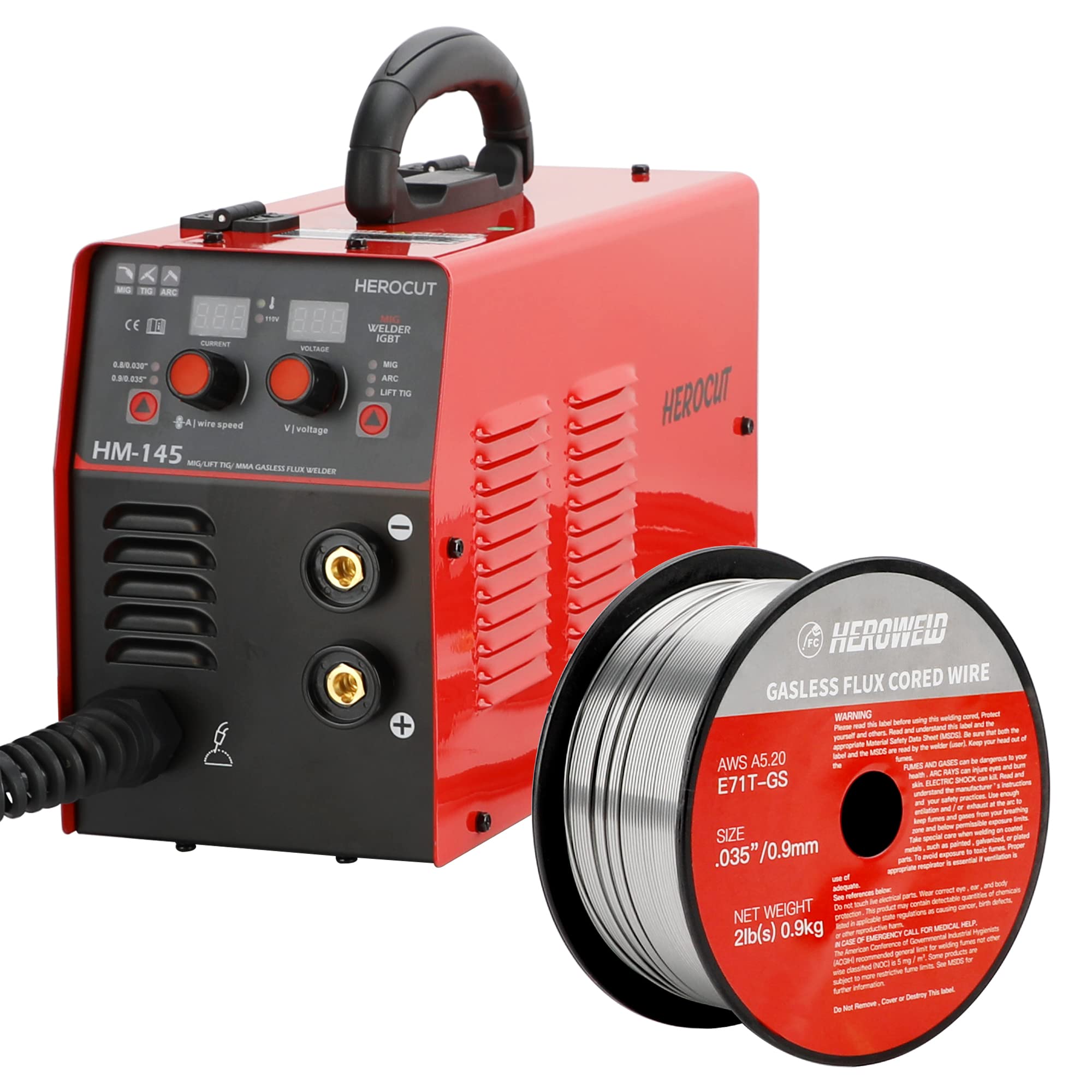 145Amps Mig Welder, 110V Mig Welding Machine & Gasless Flux Core Mig Wire, Mild Steel E71TGS 0.035'' Diameter, 2-Pound Spool