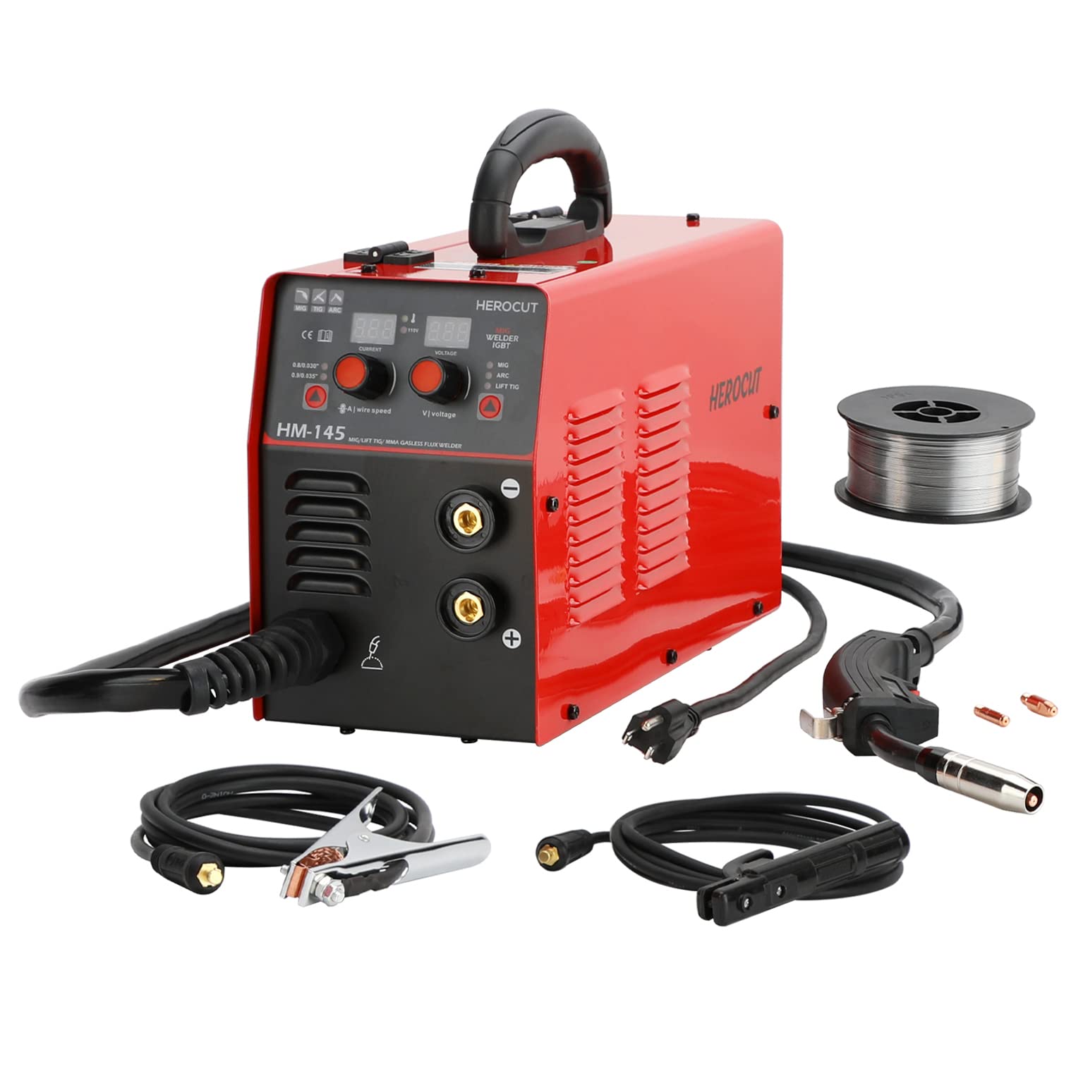 145Amps Mig Welder, 110V Mig Welding Machine & Gasless Flux Core Mig Wire, Mild Steel E71TGS 0.035'' Diameter, 2-Pound Spool