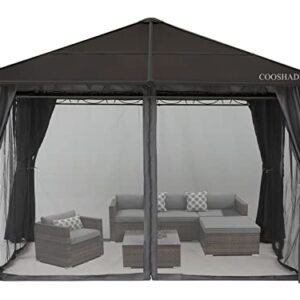 COOSHADE 10×12 Polycarbonate Roof Patio Gazebos Waterproof Outdoor Gazebo with Curtains and Mosquito Netting (Dark Grey)