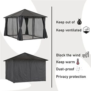 COOSHADE 10×12 Polycarbonate Roof Patio Gazebos Waterproof Outdoor Gazebo with Curtains and Mosquito Netting (Dark Grey)