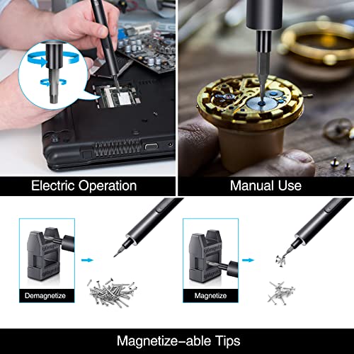 EFFTO Mini Electric Precision Screwdriver Set, 350mAh Lithium Battery Rechargeable Power Screwdriver, with 24 Precision Bits and 3 LED Work Lights, Compact Repair Tool Set for Phone Watch Camera