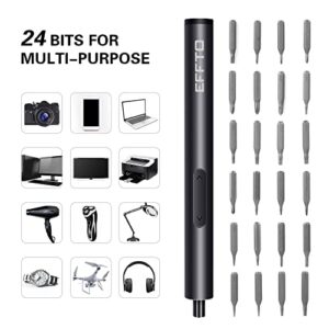 EFFTO Mini Electric Precision Screwdriver Set, 350mAh Lithium Battery Rechargeable Power Screwdriver, with 24 Precision Bits and 3 LED Work Lights, Compact Repair Tool Set for Phone Watch Camera