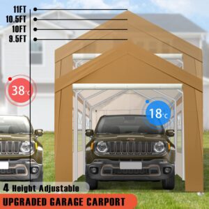 10'x20' Deluxe Metal Carport Garage Car Canopy, Height Adjustable Heavy Duty Car Shelter with Folding Windows, Portable Garage