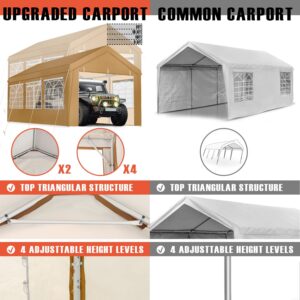 10'x20' Deluxe Metal Carport Garage Car Canopy, Height Adjustable Heavy Duty Car Shelter with Folding Windows, Portable Garage