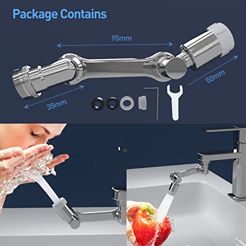 1080° Rotating Extension Faucet Aerator, Splash Faucet Sprayer Aerator, Swivel Faucet Extender for Bathroom & Kitchen Sink with 2 Water Outlet Modes,Silver