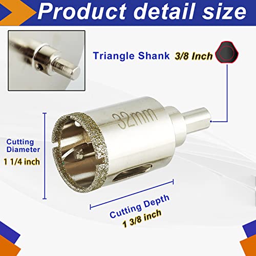 1 1/4 Inch (32mm) Diamond Hole Saw with Center Pilot Bit, 2 PCS DaduoRi 1.25 Inch Tile Tip Coated Hole Saw with Guiding Drill Bit for Glass, Porcelain Tile,Ceramics, Marble and Granite