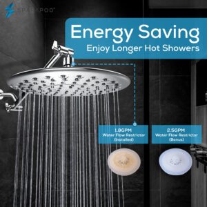 SparkPod 9.5 Inch Large Rain Shower Head - Luxury Rainfall Shower Head - High Pressure Showerhead, Full Body Coverage with Anti-Clog Silicone Nozzles -No Hassle, Easy Install (1/2 NPT, Chrome)