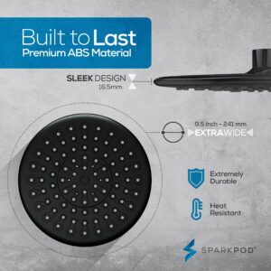 SparkPod 9.5 Inch Large Rain Shower Head - Luxury Rainfall Shower Head - High Pressure Showerhead, Full Body Coverage with Anti-Clog Silicone Nozzles - No Hassle, Easy Install (1/2 NPT, Black Matte)