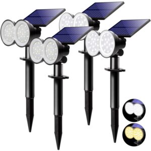 kasonic solar landscape spotlights outdoor, 2-in-1 solar powered wall light & ground light, daylight & warm white, cordless, waterproof garden light auto on/off for yard, walkway, porch, patio, 2 pack