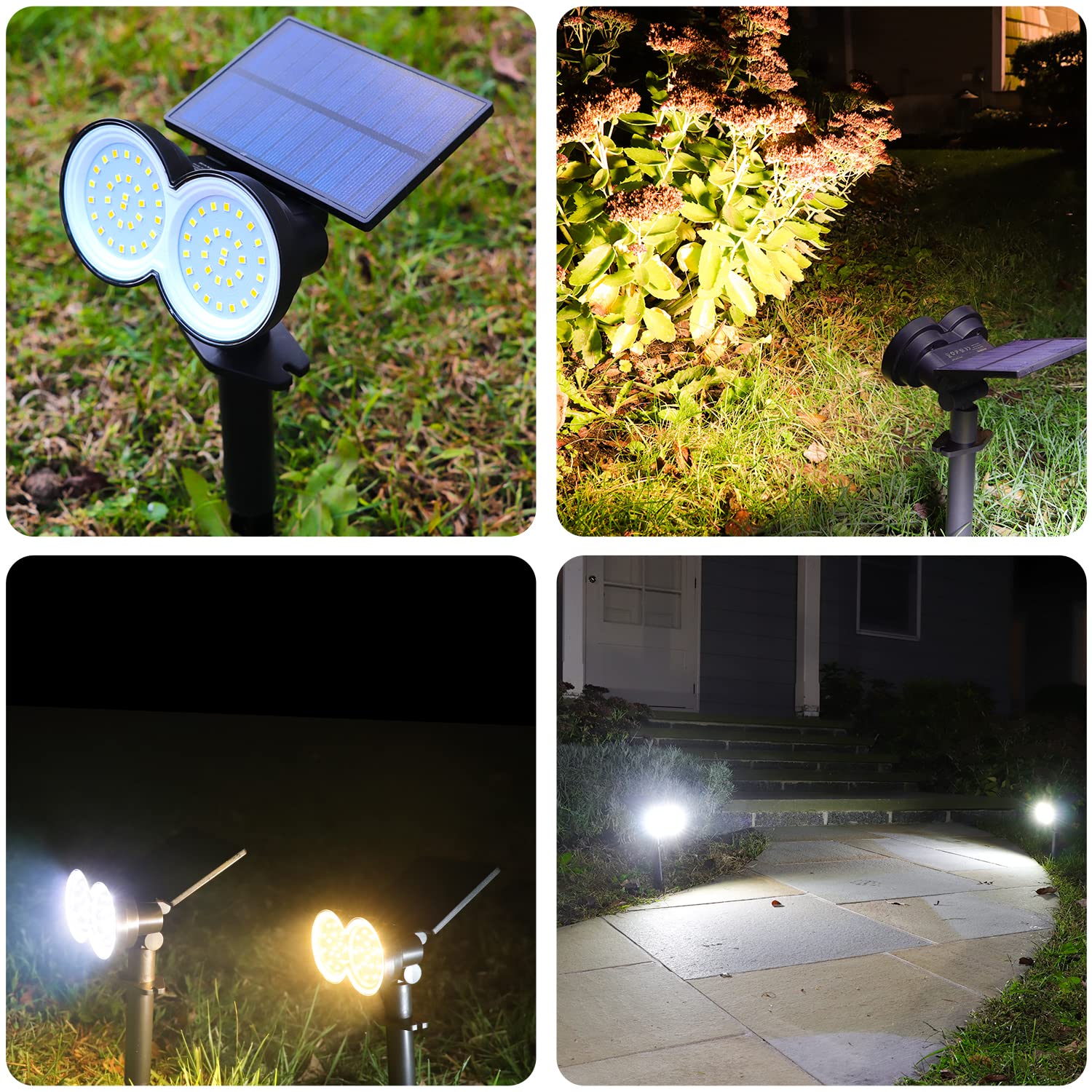 KASONIC Solar Landscape Spotlights Outdoor, 2-in-1 Solar Powered Wall Light & Ground Light, Daylight & Warm White, Cordless, Waterproof Garden Light Auto On/Off for Yard, Walkway, Porch, Patio, 2 Pack