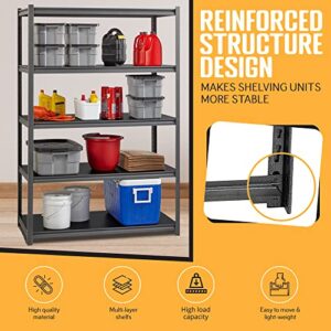 Rigma 5 Tier Garage Shelf, Heavy Duty Steel Shelving Unit, Adjustable Metal Multi-use Storage Rack, Shelves for Garage Kitchen Office Warehouse Industrial Utility Yard 47" W X 20" D X 72" H, (Black)