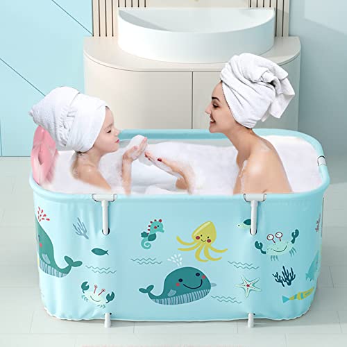 Portable Bathtub for Adult, Foldable Soaking Freestanding Collapsible Tub for Shower, Cold Plunge Tub for Ice Bath,Hot Bath Tub, SPA Bath Tub with Inflatable Pillow,Seat for Bathroom