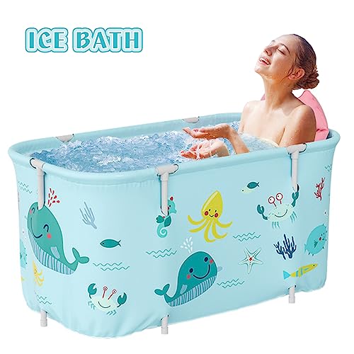 Portable Bathtub for Adult, Foldable Soaking Freestanding Collapsible Tub for Shower, Cold Plunge Tub for Ice Bath,Hot Bath Tub, SPA Bath Tub with Inflatable Pillow,Seat for Bathroom