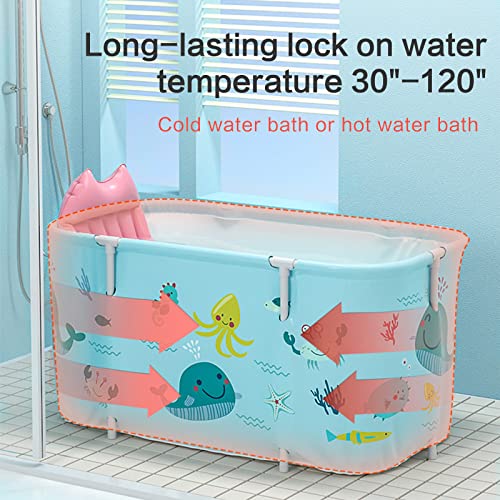 Portable Bathtub for Adult, Foldable Soaking Freestanding Collapsible Tub for Shower, Cold Plunge Tub for Ice Bath,Hot Bath Tub, SPA Bath Tub with Inflatable Pillow,Seat for Bathroom