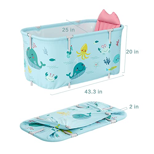 Portable Bathtub for Adult, Foldable Soaking Freestanding Collapsible Tub for Shower, Cold Plunge Tub for Ice Bath,Hot Bath Tub, SPA Bath Tub with Inflatable Pillow,Seat for Bathroom