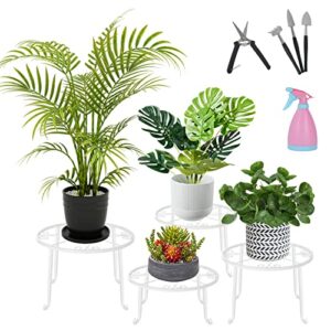 Brightdeco 4 Pack Metal Plant Stands Outdoor Indoor for Patio Round Potted Holder for Large Plants Multiple Flower Planter, White