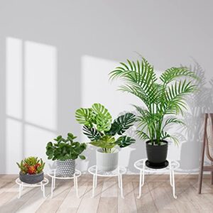 Brightdeco 4 Pack Metal Plant Stands Outdoor Indoor for Patio Round Potted Holder for Large Plants Multiple Flower Planter, White