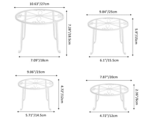 Brightdeco 4 Pack Metal Plant Stands Outdoor Indoor for Patio Round Potted Holder for Large Plants Multiple Flower Planter, White