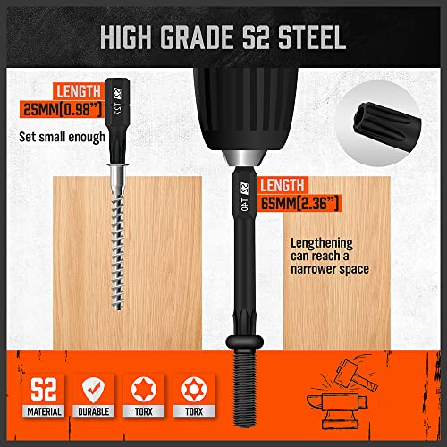 HORUSDY 24-Piece Tamper Resistant Star Bits, S2 Alloy Steel, 1" and 2.3" Long T5 - T40 Security Torx Bit Set.