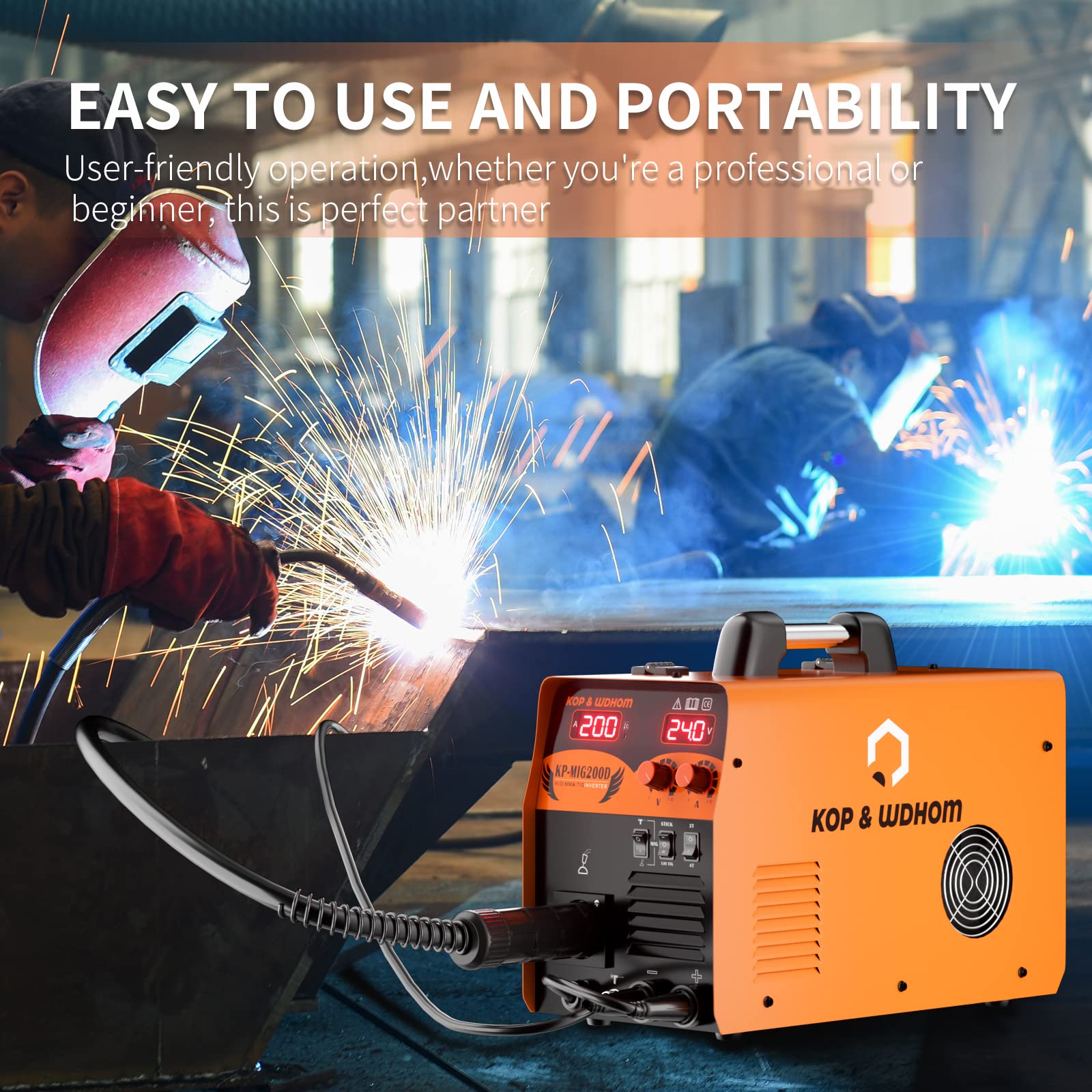 MIG Welder Machine 200Amp 110/220V Dual Voltage,Flux MIG Gas Gasless MIG Welding Machine MIG/Lift TIG/ARC 5 in 1 Multiprocess Aluminum MIG Welder, Spool Gun Compatible