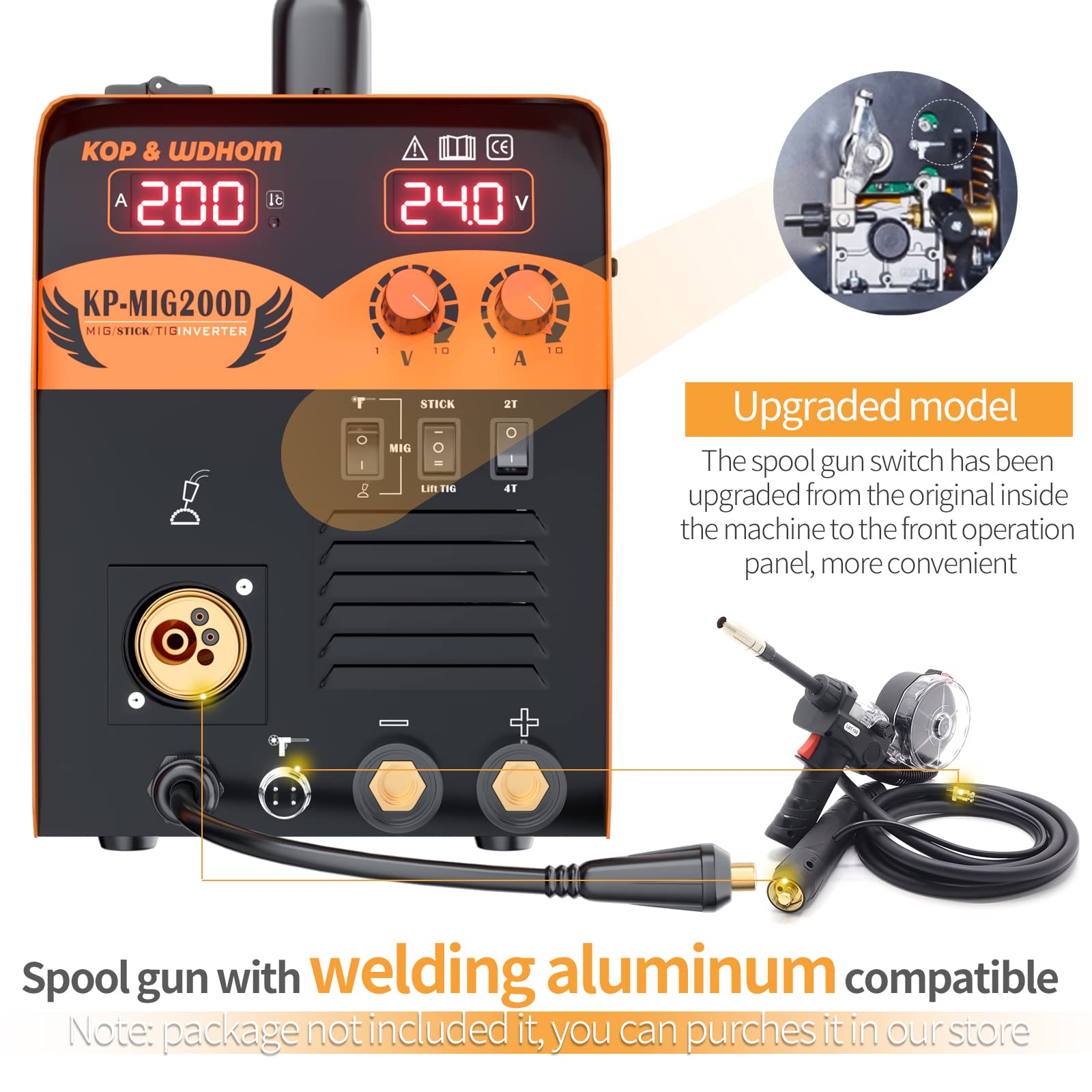 MIG Welder Machine 200Amp 110/220V Dual Voltage,Flux MIG Gas Gasless MIG Welding Machine MIG/Lift TIG/ARC 5 in 1 Multiprocess Aluminum MIG Welder, Spool Gun Compatible