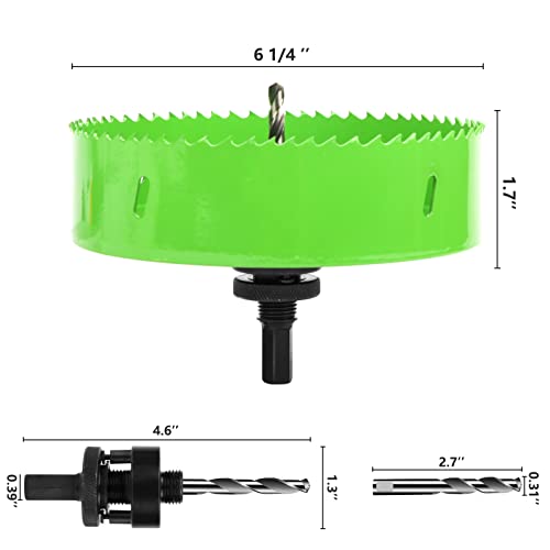 LifeIdeas 6 1/4 inch Hole Saw, Bi-Metal & Heavy Duty Hole Saw with Arbor Mandrel, Hole Drilling Cutter for Cornhole Boards, Metal, Drywall, Plasterboard, Wood and Plywood