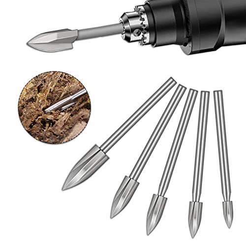 5 PCS Wood Carving Drill Bits, Wood Carving Tools Engraving Drill Accessories Bit Wood Crafts Grinding Woodworking Tool Universal Fitment for Rotary Tools