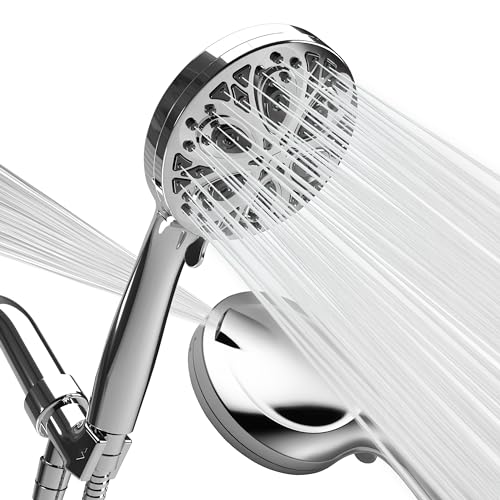 SparkPod 10-Mode Shower Head with Hose - Luxury 5" High Pressure Shower Heads - Handheld Shower Head with High Pressure Built-In Power Jet, Stainless Steel 6ft Hose and Bracket (Polished Chrome)