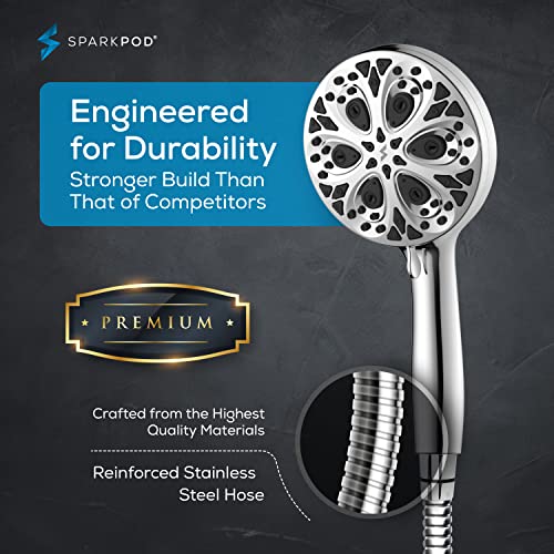 SparkPod 10-Mode Shower Head with Hose - Luxury 5" High Pressure Shower Heads - Handheld Shower Head with High Pressure Built-In Power Jet, Stainless Steel 6ft Hose and Bracket (Polished Chrome)