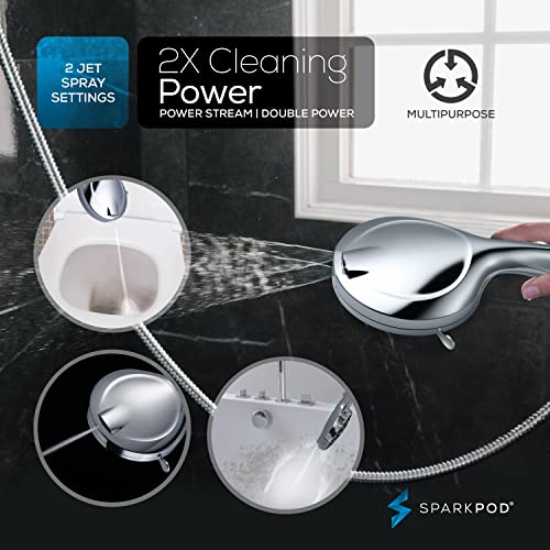 SparkPod 10-Mode Shower Head with Hose - Luxury 5" High Pressure Shower Heads - Handheld Shower Head with High Pressure Built-In Power Jet, Stainless Steel 6ft Hose and Bracket (Polished Chrome)