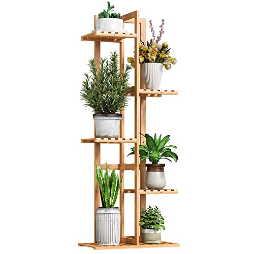 BMOSU Bamboo Plant Stand For Indoor Outdoor Plants Corner Plant Shelf Flower Stands Tall Plant Shelf 6 Potted Holder Shelf Plant Rack Potted Plant Holder Display Rack For Balcony Bedroom Living