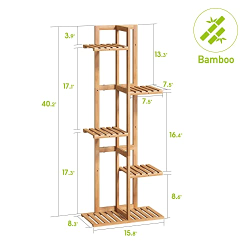 BMOSU Bamboo Plant Stand For Indoor Outdoor Plants Corner Plant Shelf Flower Stands Tall Plant Shelf 6 Potted Holder Shelf Plant Rack Potted Plant Holder Display Rack For Balcony Bedroom Living