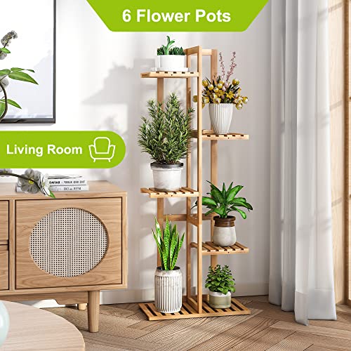 BMOSU Bamboo Plant Stand For Indoor Outdoor Plants Corner Plant Shelf Flower Stands Tall Plant Shelf 6 Potted Holder Shelf Plant Rack Potted Plant Holder Display Rack For Balcony Bedroom Living