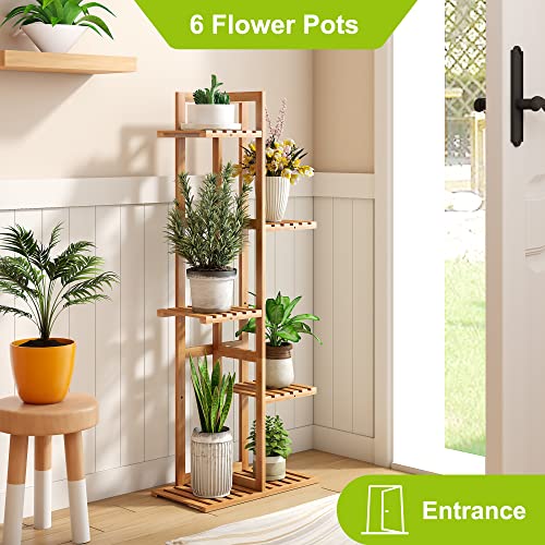 BMOSU Bamboo Plant Stand For Indoor Outdoor Plants Corner Plant Shelf Flower Stands Tall Plant Shelf 6 Potted Holder Shelf Plant Rack Potted Plant Holder Display Rack For Balcony Bedroom Living