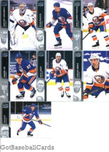 2021-22 upper deck complete (series 1 & 2) new york islanders veteran team set of 13 cards: josh bailey(#113), jordan eberle(#114), nick leddy(#115), anders lee(#116), jean-gabriel pageau(#117), ryan pulock(#118), semyon varlamov(#119), mathew barzal(#362