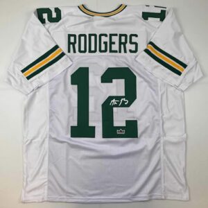 facsimile autographed aaron rodgers green bay white reprint laser auto football jersey size men's xl