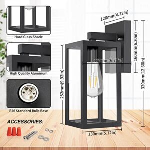 Aranzyec Outdoor Wall Light, Exterior Waterproof Wall Sconce Light Fixture, Black Porch Light with Clear Glass Shade, Anti-Rust E26 Socket Wall Mount Lighting for Entryway Doorway Garage, 1 Pack