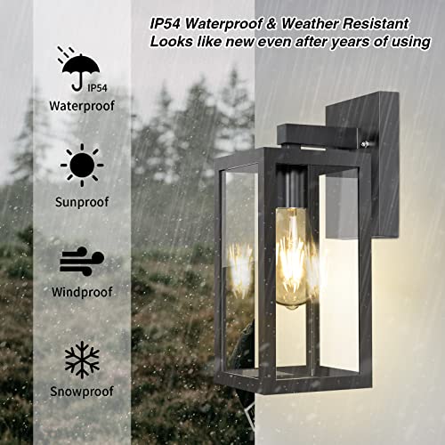 Aranzyec Outdoor Wall Light, Exterior Waterproof Wall Sconce Light Fixture, Black Porch Light with Clear Glass Shade, Anti-Rust E26 Socket Wall Mount Lighting for Entryway Doorway Garage, 1 Pack