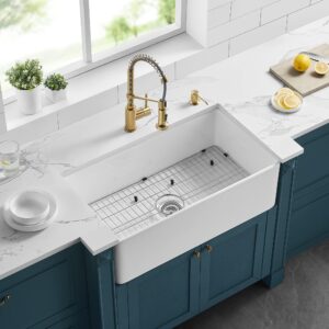 lynnado farmhouse sink 36 inch fireclay farm kithen sink apron sink single bowl with bottom grid in & drain, white color(lydo3618w)