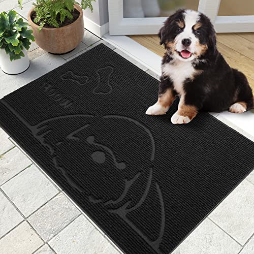 Yimobra Dirt Trapper Door Mat Outdoor Entrance, Muddy Paws Dog Door Mat at Home Entryway, Heavy Duty Durable Front Door Mats, Natural Rubber Backing, Non-Slip, Low Profile, 29.5 x 17, Black