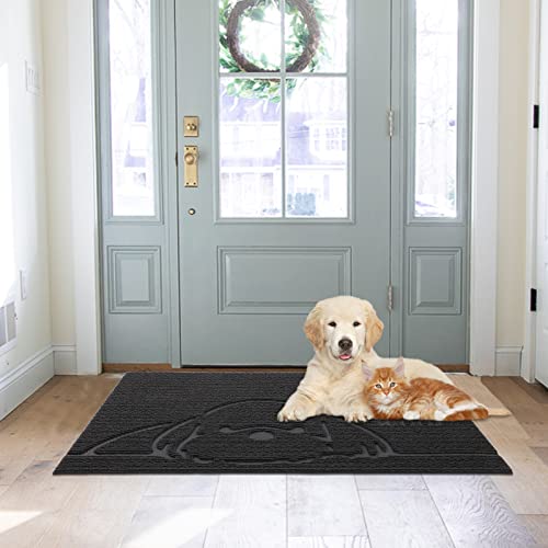 Yimobra Dirt Trapper Door Mat Outdoor Entrance, Muddy Paws Dog Door Mat at Home Entryway, Heavy Duty Durable Front Door Mats, Natural Rubber Backing, Non-Slip, Low Profile, 29.5 x 17, Black