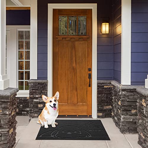 Yimobra Dirt Trapper Door Mat Outdoor Entrance, Muddy Paws Dog Door Mat at Home Entryway, Heavy Duty Durable Front Door Mats, Natural Rubber Backing, Non-Slip, Low Profile, 29.5 x 17, Black